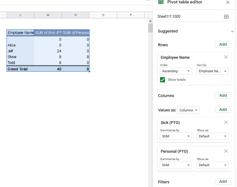 Pivot Tables for Quick Paid Time Off (PTO) Summaries and Reports ...